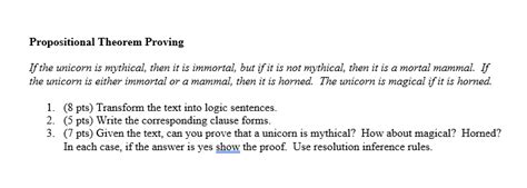Solved Propositional Theorem Proving If The Unicorn Is