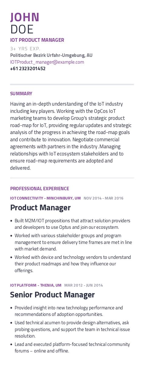 Iot Product Manager Resume Example With Content Sample Craftmycv