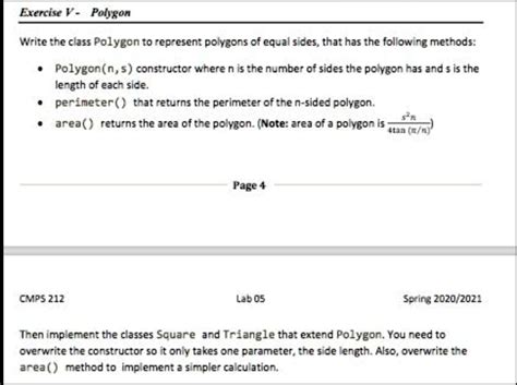 SOLVED Exercise V Polygon Write The Class Polygon To Represent Polygons With Equal Sides