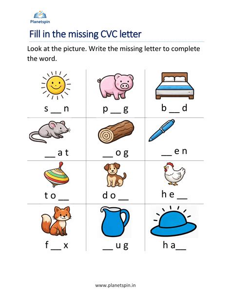 Cvc Missing Letter Worksheets Pdf