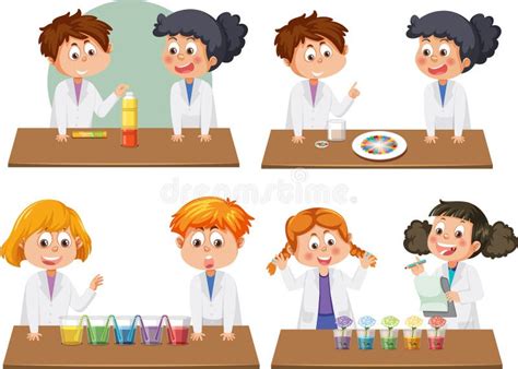 Students With Colour Science Experiments Stock Vector Illustration Of