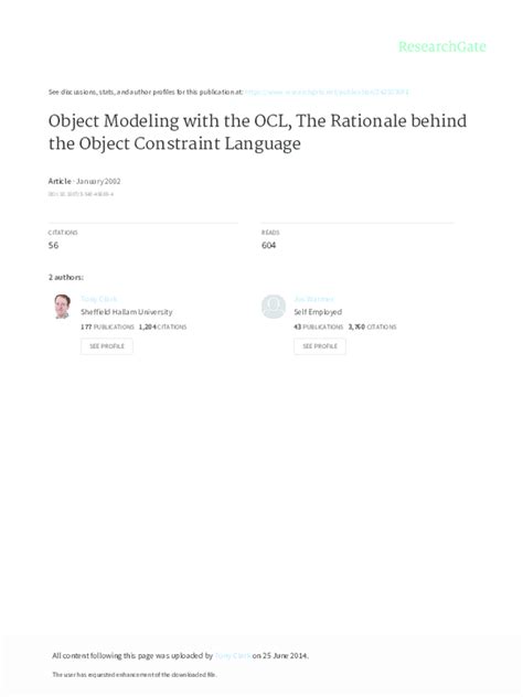 Pdf Object Modeling With The Ocl The Rationale Behind The Object Constraint Language