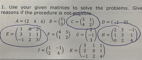 Use Your Given Matrices To Solve The Problems Chegg