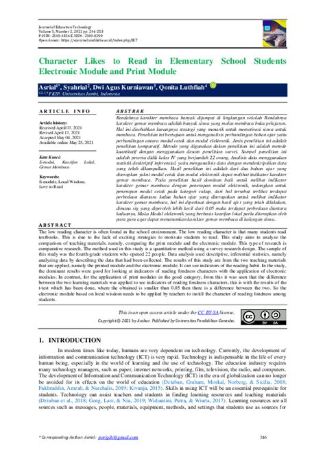 Pdf The Comparison Of E Modules And Print Modules To See Character Like To Read On Elementary