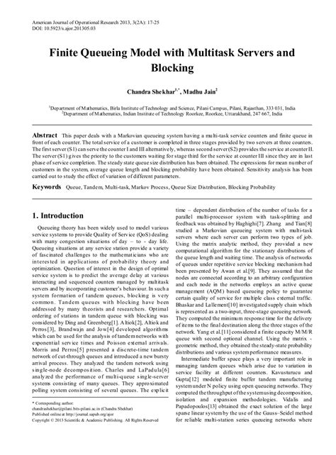 Pdf Finite Queueing Model With Multitask Servers And Blocking