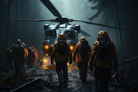 Premium Ai Image Rescue Personnel Conducting A Rescue Operation In A