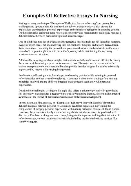 Examples Of Reflective Essays In Nursing Pdf