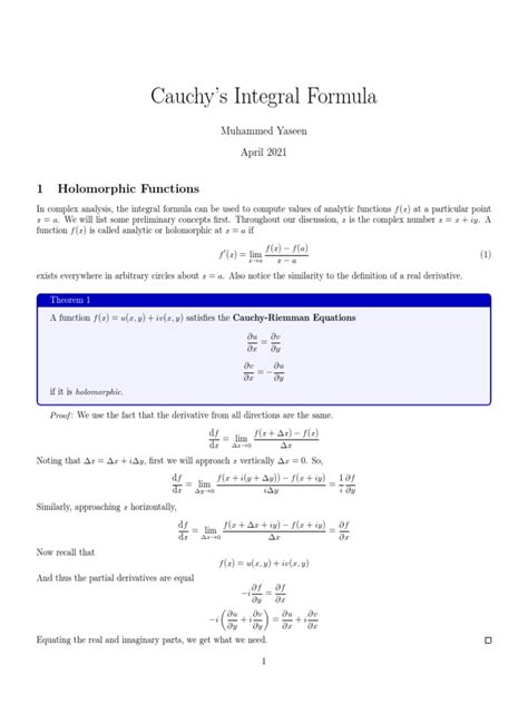 Note On Cauchy Integral Formula | PDF | Holomorphic Function | Integral