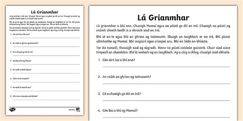 Lá Grianmhar Gaeilge Reading Comprehension Twinkl