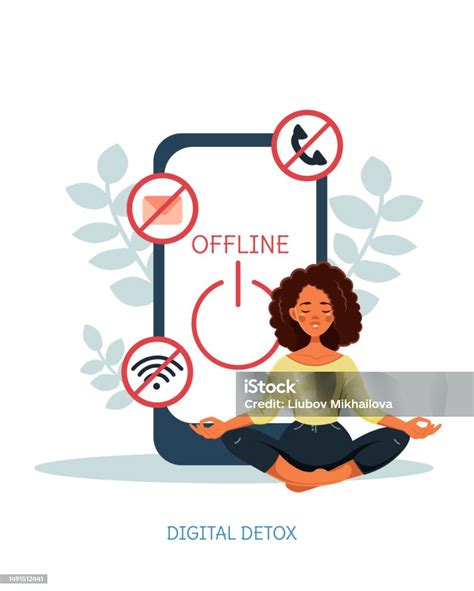 눈을 감은 아프리카 계 미국인 여성이 연꽃 자세로 명상하고 있습니다 켰다 끄기에 대한 스톡 벡터 아트 및 기타 이미지 켰다 끄기 디지털 디톡스 휴대전화 Istock