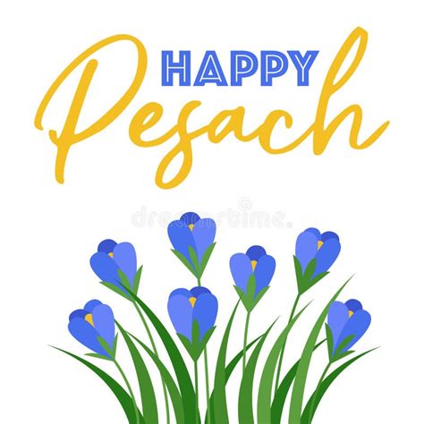 Happy Pesach Mean Happy Passover With Blue Flower Icon Stock Vector