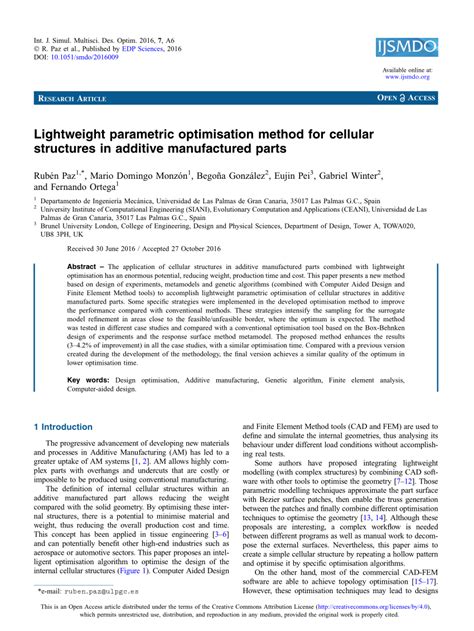 pdf lightweight parametric optimisation method for cellular