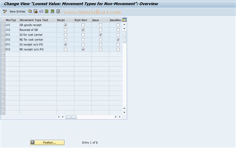 OMWV SAP Tcode C Movement Types Movement Rate