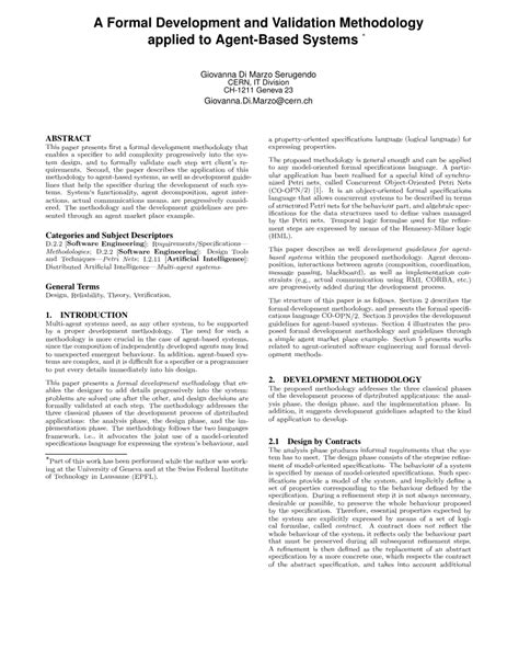 pdf a formal development and validation methodology applied to agent