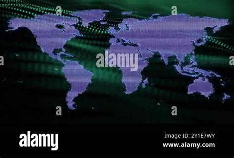 World Map With Data Points And Digital Grid Animation Over Green Background Technology Global