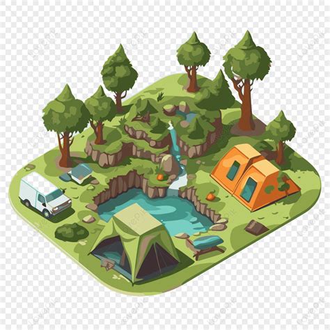 텐트 만화와 캠프장 클립 아트 캠핑 아이소메트릭 개념 벡터잔디장난감 Png 일러스트 무료 다운로드 Lovepik