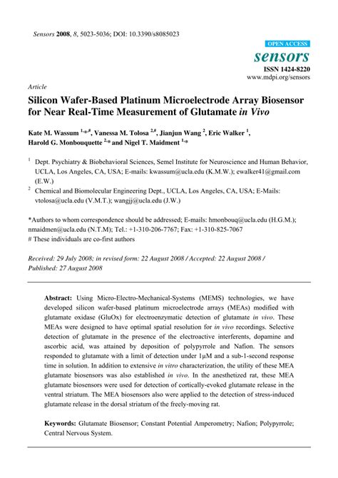 Pdf Silicon Wafer Based Platinum Microelectrode Array Biosensor For Near Real Time Measurement