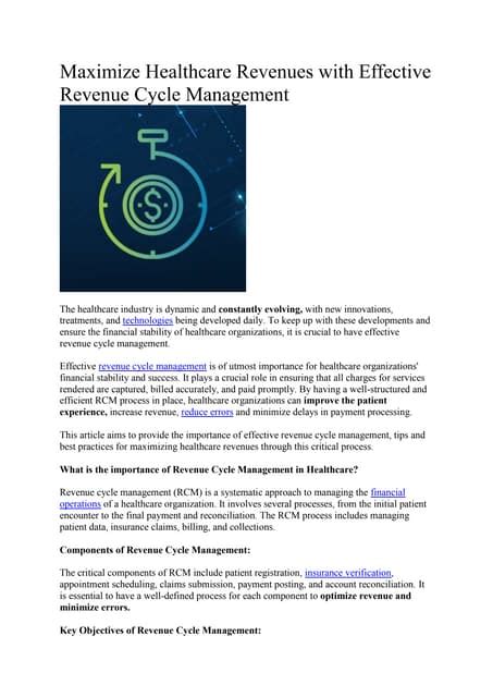 Optimizing Financial Performance In Healthcare Revenue Cycle Management