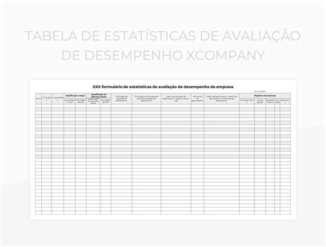 Planilhas Tabela De Estatísticas De Avaliação De Desempenho Xcompany