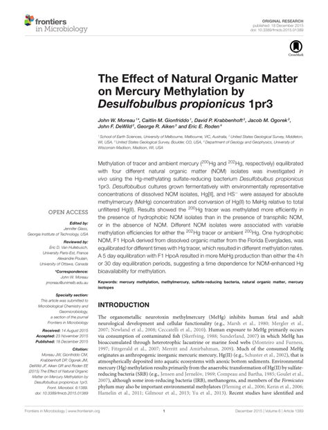 Pdf The Effect Of Natural Organic Matter On Mercury Methylation By