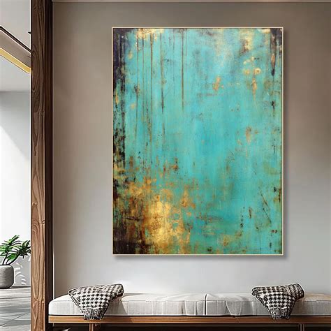 Textured Teal Patina Gilded Streaks