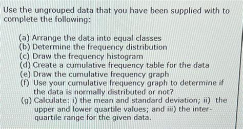 Solved Use The Ungrouped Data That You Have Been Supplied