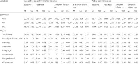 Summary Of Effects On Visual Motor Integration Visual Perception And