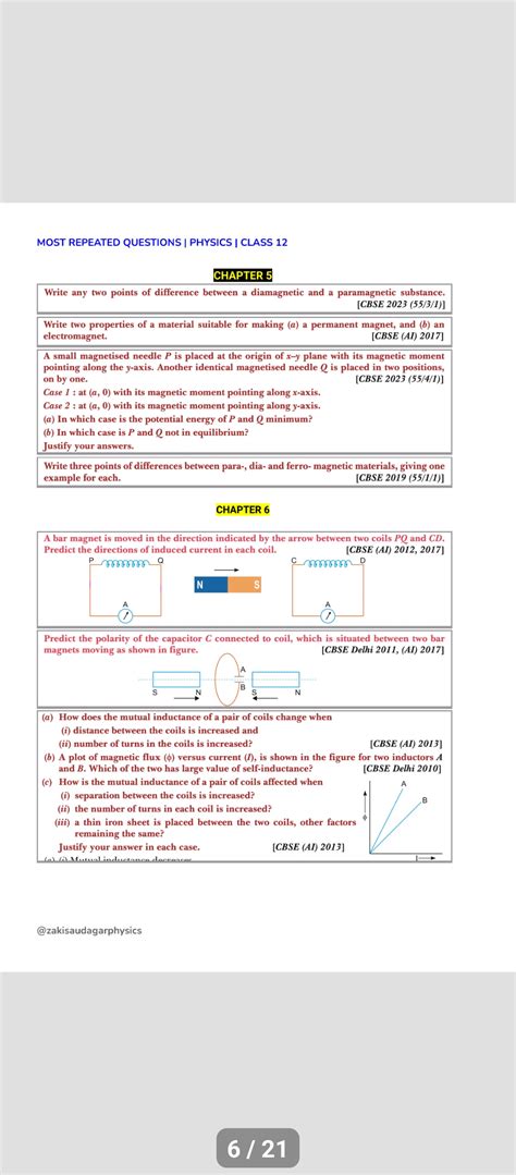 Most Repeated Questions Physics Class 12 Chapter 5 Write Any Two Poi