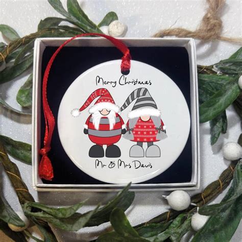 Personalised Mr And Mrs Christmas Gonk Bauble Ceramic Keepsake T By