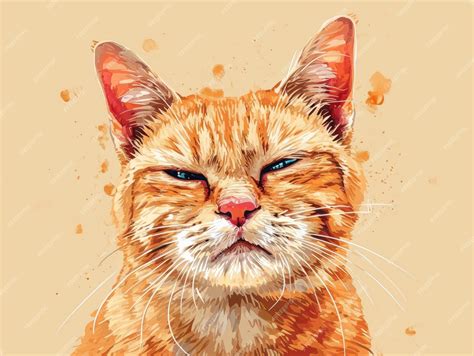 an illustration of an angry red cat on a beige background premium ai