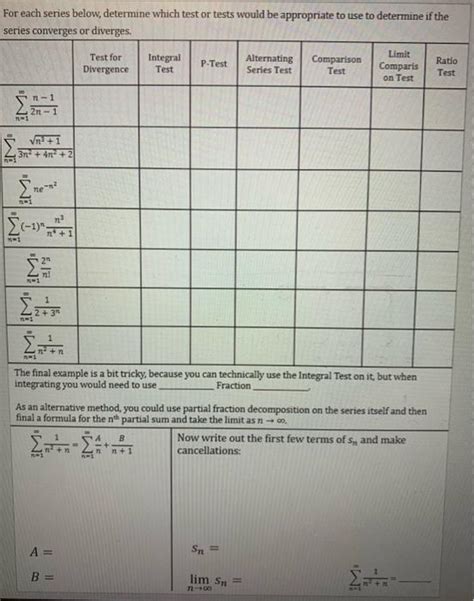 Solved For Each Series Below Determine Which Test Or Tests Chegg