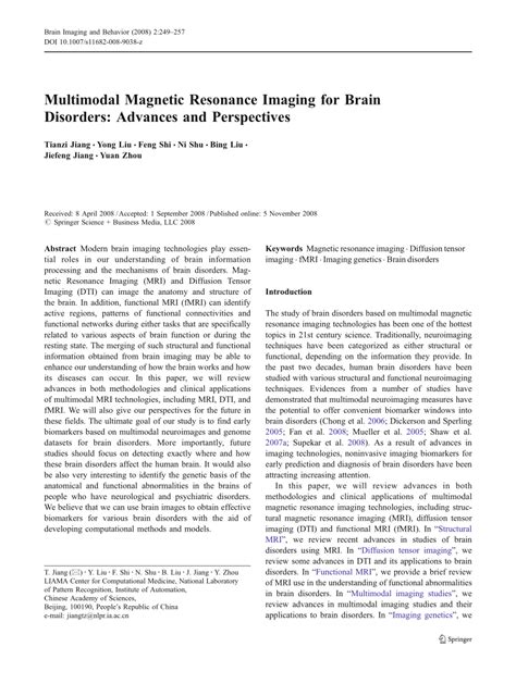 Pdf Multimodal Magnetic Resonance Imaging For Brain Disorders
