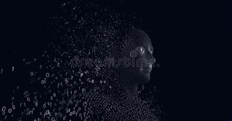 Composition Of Human Bust Formed With Binary Coding Exploding On Black