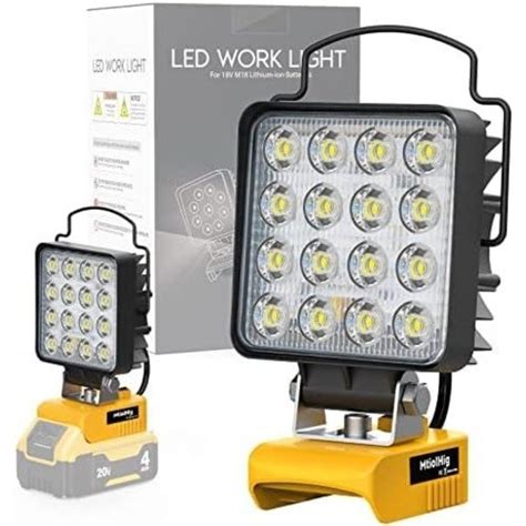 디월트 18v 20v 배터리용 무선 Led 작업등 Usb 및 Type C 충전 포트가 있는 34w 3400lumens 1pc