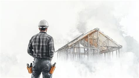Construction Worker Inspects Progress Ensuring Quality And Safety In Home Building Stock