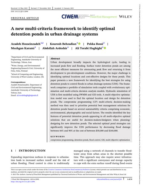 Pdf A New Multi‐criteria Framework To Identify Optimal Detention Ponds In Urban Drainage Systems