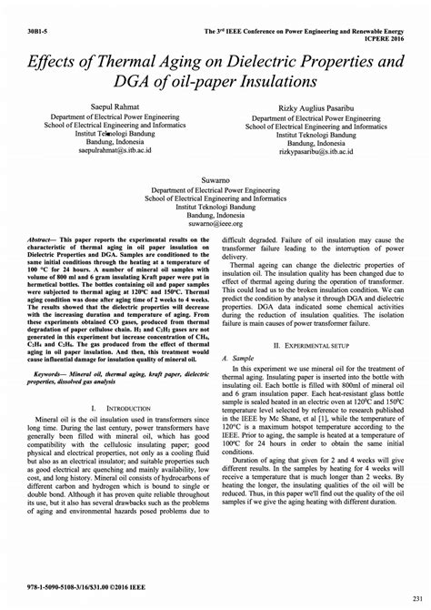 Pdf Effects Of Thermal Aging On Dielectric Properties And Dga Of Oil