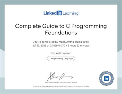 Certified In C Programming — Now I C Clearly Madhumitha Prabakaran