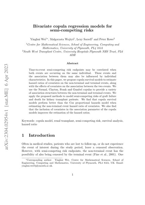 Pdf Bivariate Copula Regression Models For Semi Competing Risks