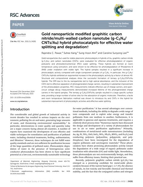Pdf Gold Nanoparticle Modified Graphitic Carbon Nitridemulti Walled Carbon Nanotube G C3n4