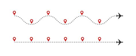 Premium Vector Timeline Plane Route Dashed Line With Red Map Pins