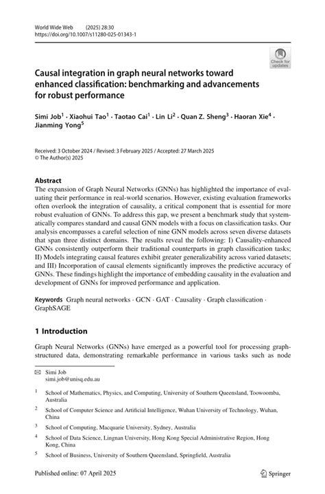 Pdf Causal Integration In Graph Neural Networks Toward Enhanced
