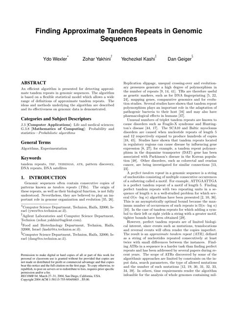 Pdf Finding Approximate Tandem Repeats In Genomic Sequences