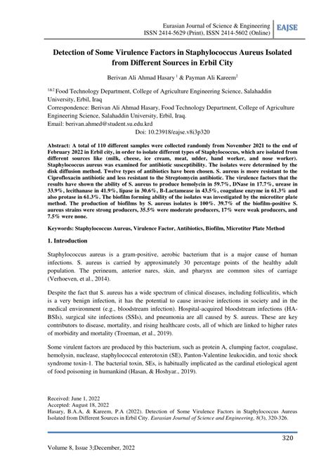 Pdf Eajse Detection Of Some Virulence Factors In Staphylococcus Aureus Isolated From Different