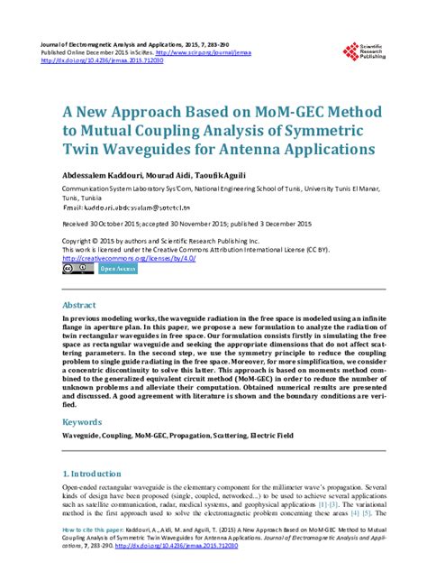Pdf A New Approach Based On Mom Gec Method To Mutual Coupling Analysis Of Symmetric Twin