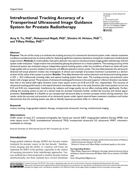 Pdf Intrafractional Tracking Accuracy Of A Transperineal Ultrasound Image Guidance System For