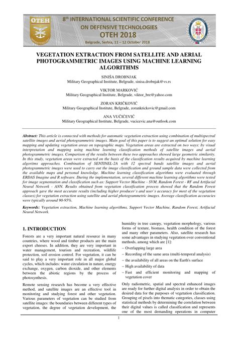 Pdf Vegetation Extraction From Satellite And Aerial Photogrammetric