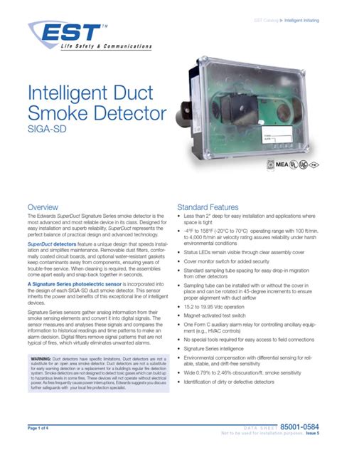 85001 0584 Intelligent Superduct Duct Smoke Detector Pdf Sensor
