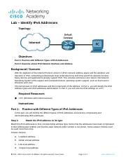 Lab Identify IPv Addresses Docx Lab Identify IPv Addresses Topology Objectives