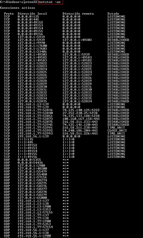 1gb de información revisando las conexiones de red netstat windows